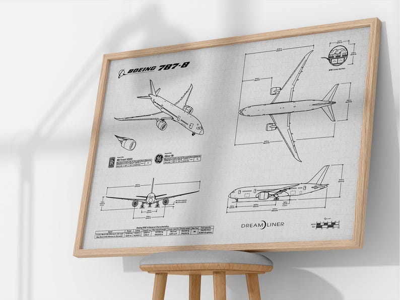 Boeing B787-8 Blueprint Poster Horizontal | Aviation Wall Art - Etsy