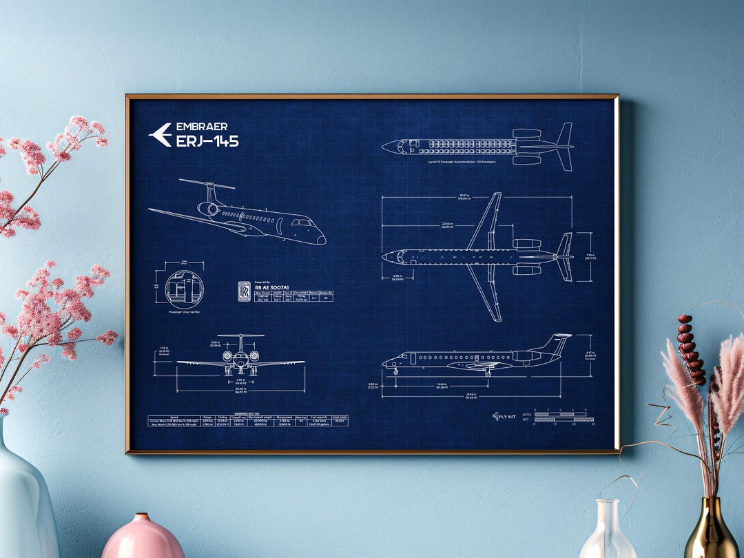 Embraer ERJ-145 Blueprint Poster Horizontal | Aviation Wall Art - Etsy