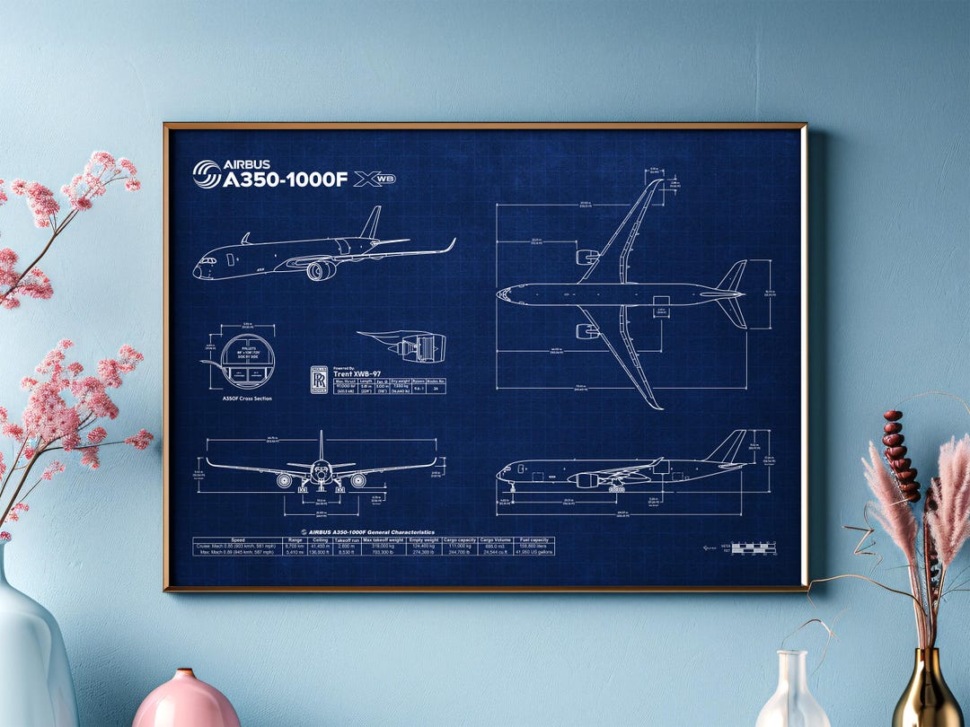 Airbus A350-1000F Horizontal Blueprint Poster Aviation Enthusiast Gift ...