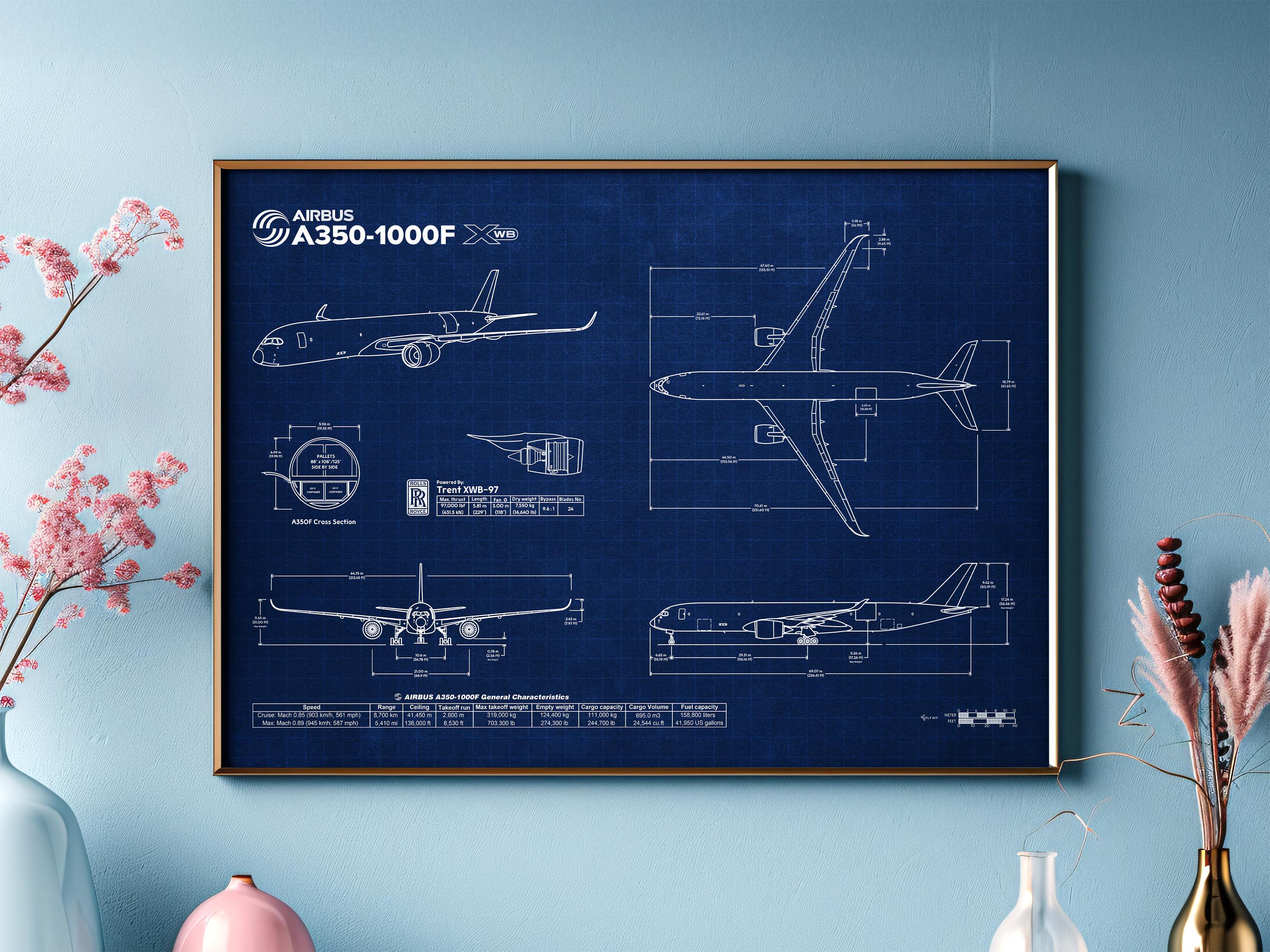 Airbus A350-1000F Blueprint Poster Horizontal | Aviation Wall Art - Etsy