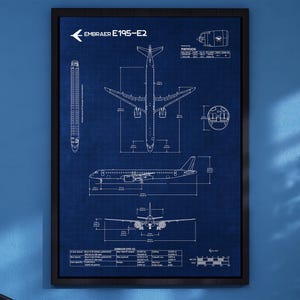 Embraer E195-E2 Blueprint Poster Vertical | Premium Poster | Aviation ...