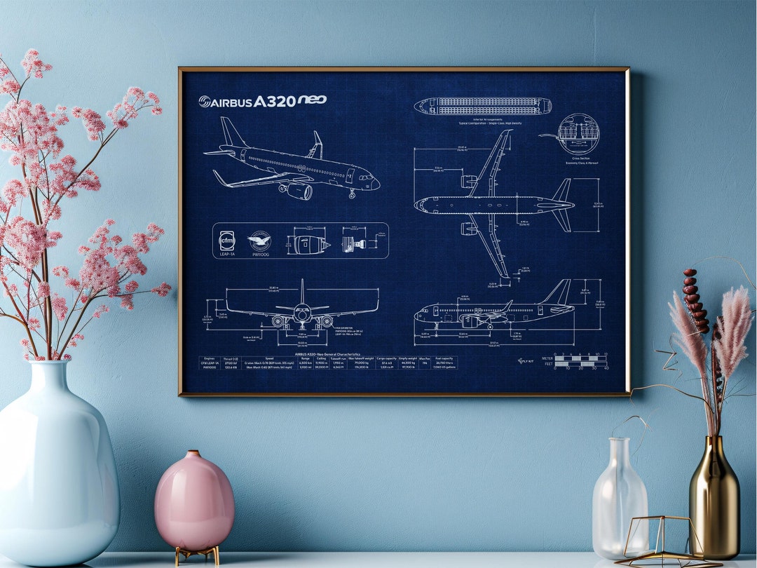 Airbus A320 NEO Horizontal Blueprint Premium Matte Paper Poster - Etsy