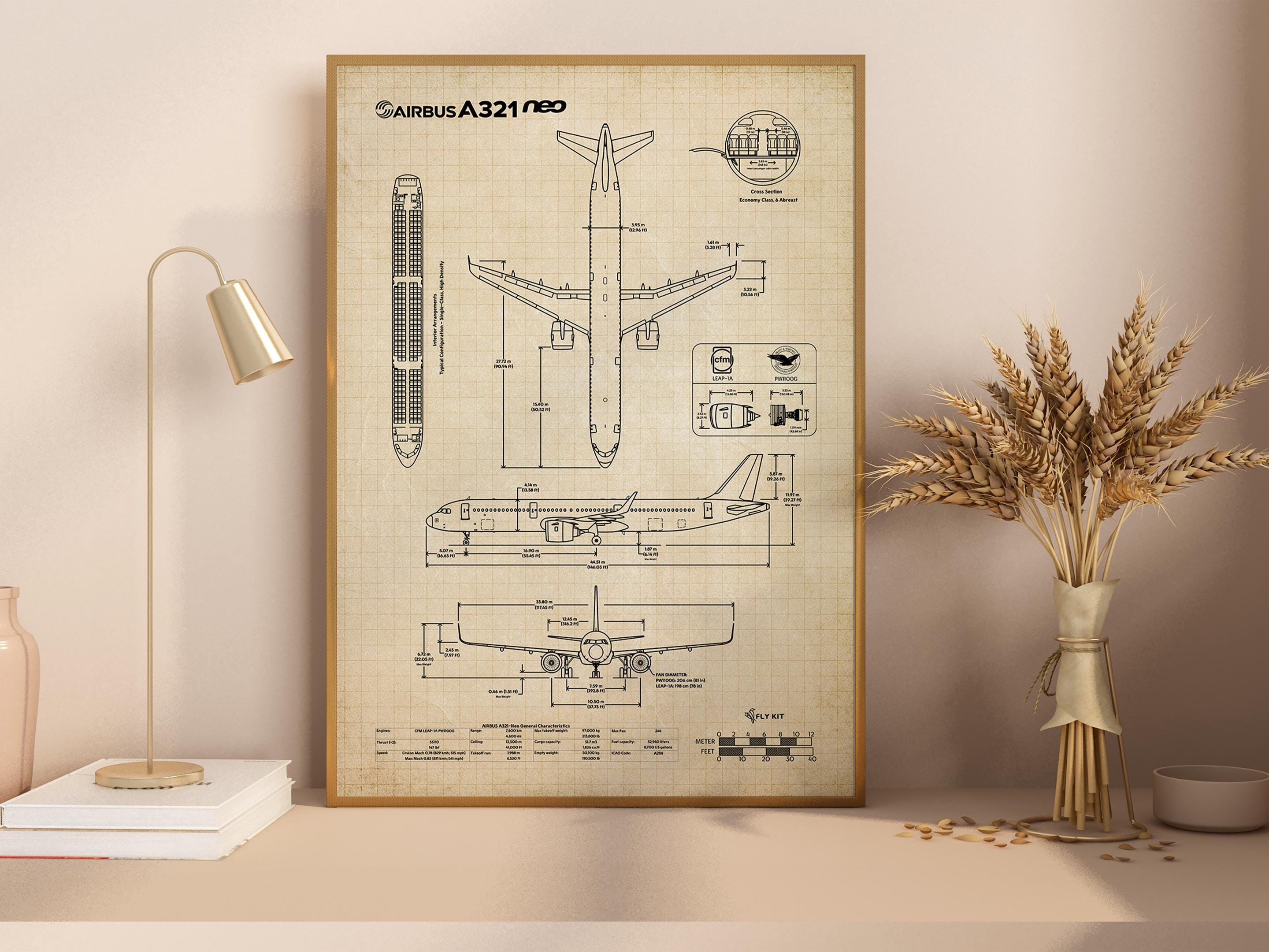 Airbus A321neo Blueprint vertical Premium Poster Aviation Poster ...
