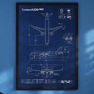 Airbus A320neo Vertical Blueprint Premium Poster Airplane Decor Pilot ...