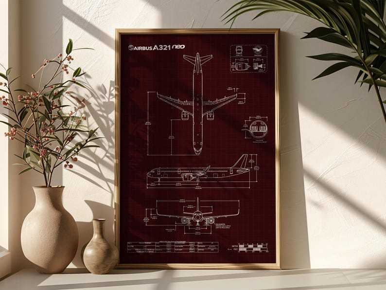 Airbus A321neo Blueprint Poster Vertical | Aviation Wall Art - Etsy