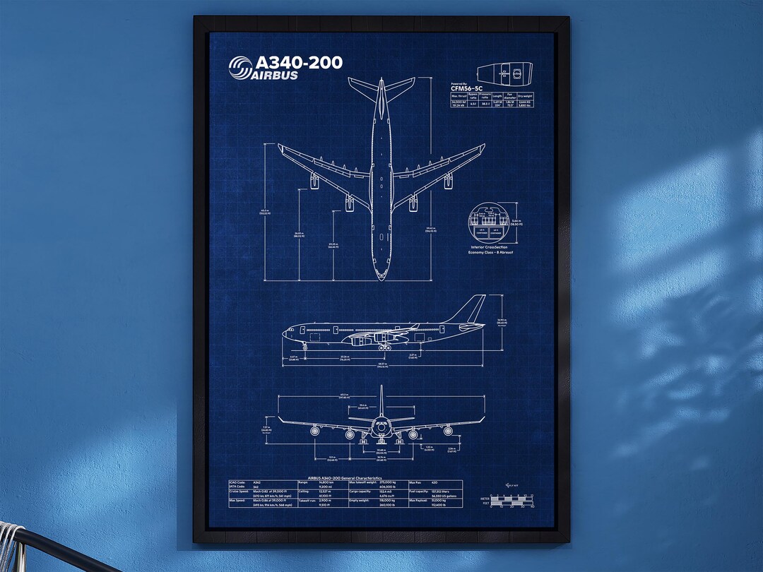 Airbus A340-200 Blueprint Vertical | Premium Wall Art | Aviation Gift ...