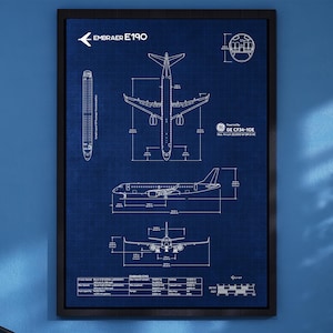 Embraer E190 (ERJ-190) Blueprint Vertical | Premium Wall Art | Aviation ...