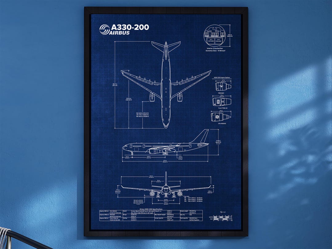 Airbus A330-200 Blueprint Vertical | Premium Wall Art | Aviation Gift ...