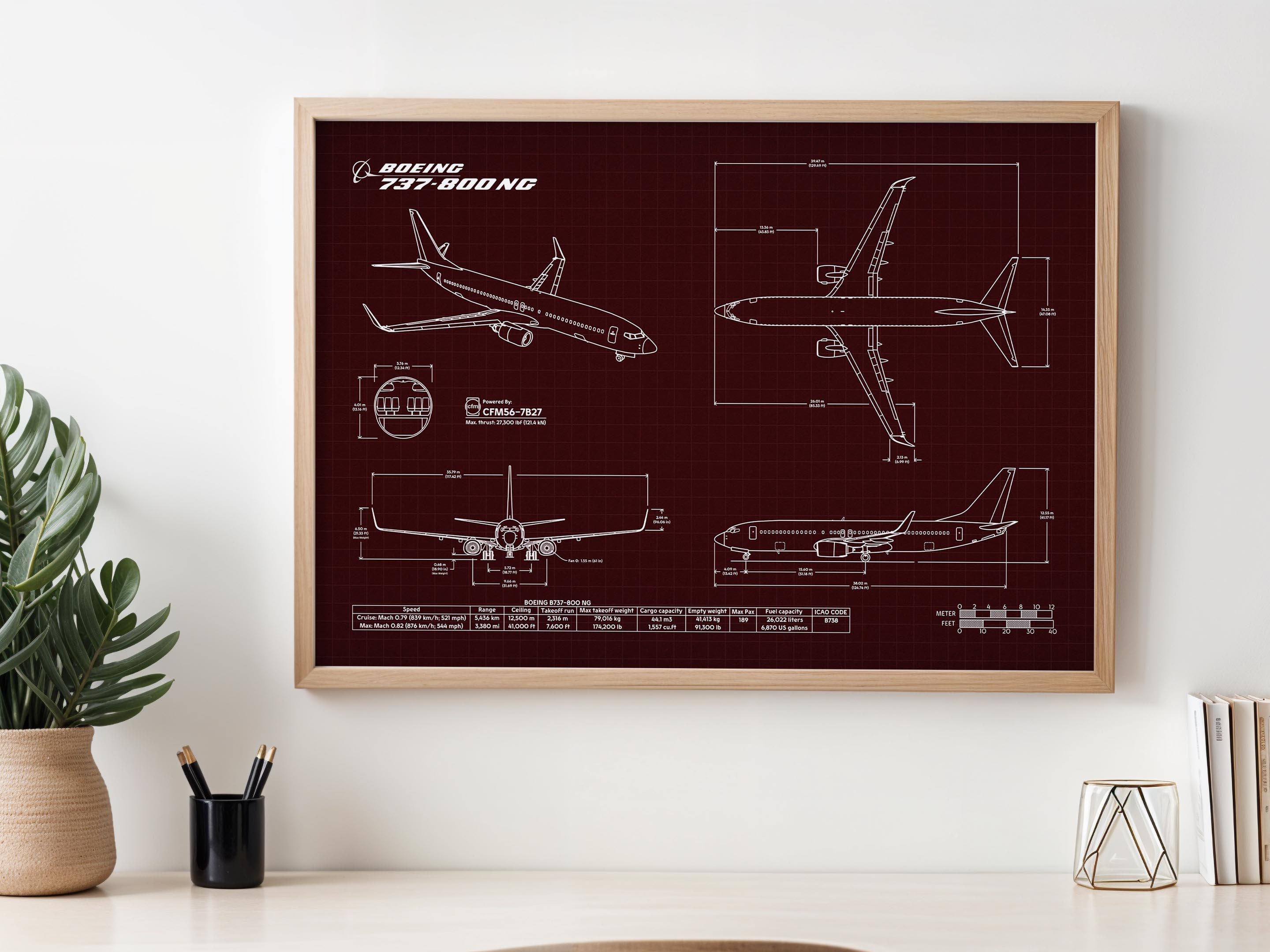 Boeing B737-800 NG Blueprint Horizontal | Premium Wall Art | Aviation ...