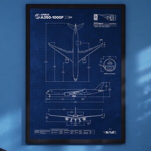 Airbus A350-1000F Vertical Blueprint Poster Pilot Engineer Gift ...