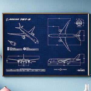 Boeing B787-9 Dreamliner Horizontal Blueprint Poster Aviation ...