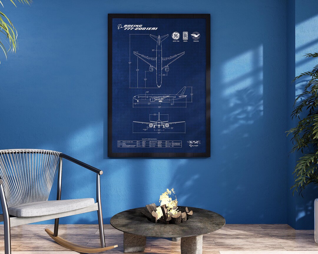 Boeing B777-200ER Blueprint vertical Premium Poster Aviation Poster ...