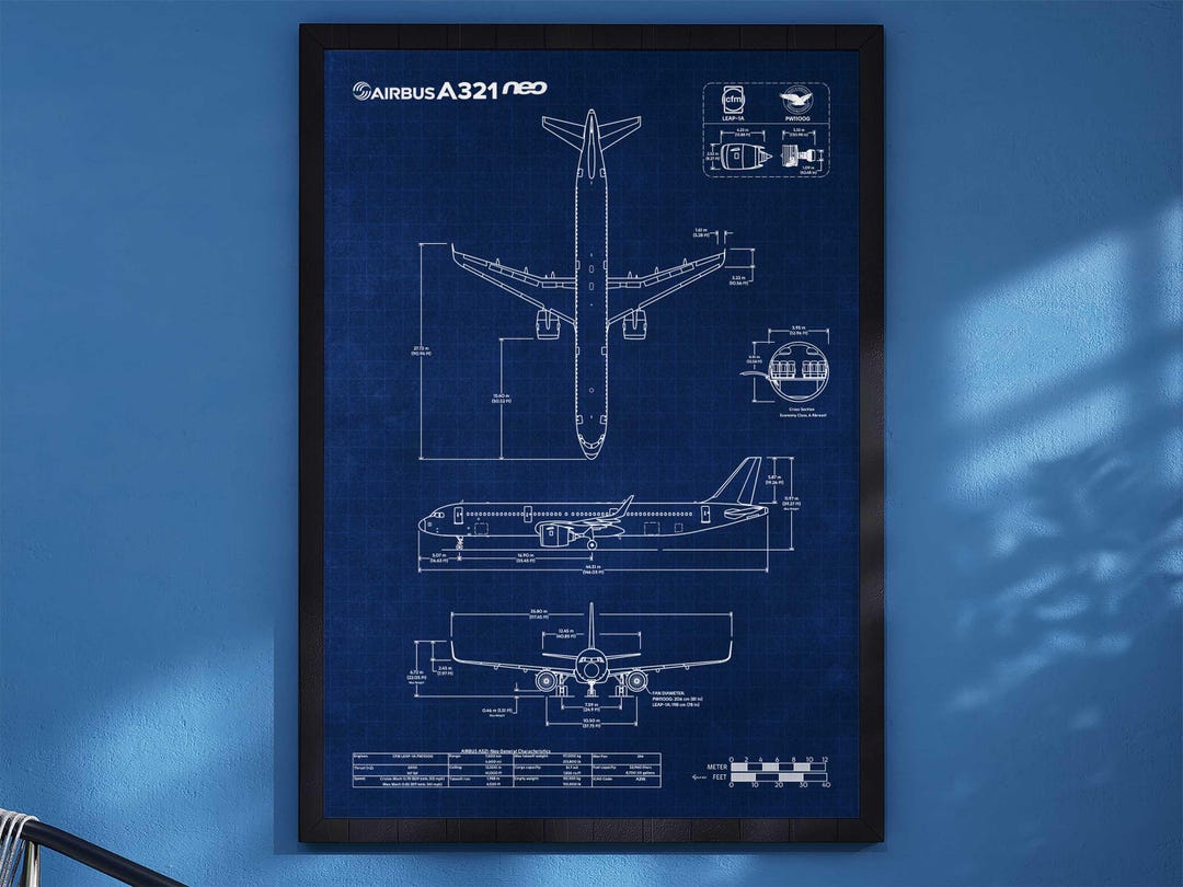 Airbus A321neo Blueprint Vertical | Premium Wall Art | Aviation Gift ...