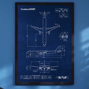 Airbus A321 Vertical Blueprint Premium Poster Airplane Decor Pilot Gift ...