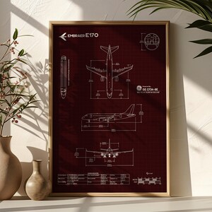 Embraer E170 Blueprint Poster Vertical | Aviation Wall Art - Etsy