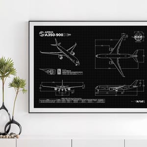Airbus A350-900 Horizontal Blueprint Premium Poster Aviation Wall Art ...