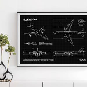 Airbus A340-600 Horizontal Blueprint Premium Poster Aviation Wall Art ...