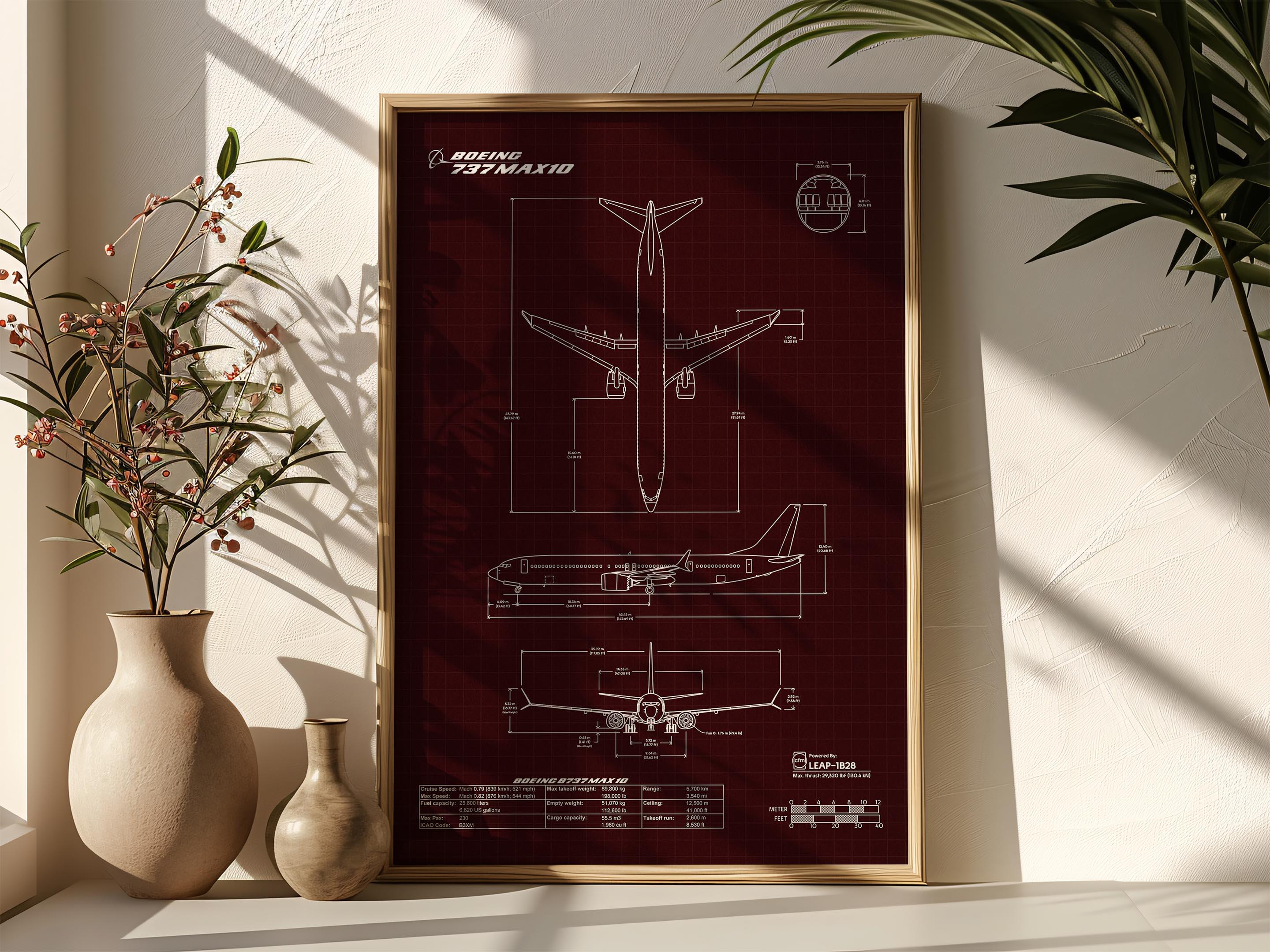 Boeing B737 MAX 10 Blueprint Poster Vertical | Aviation Wall Art - Etsy