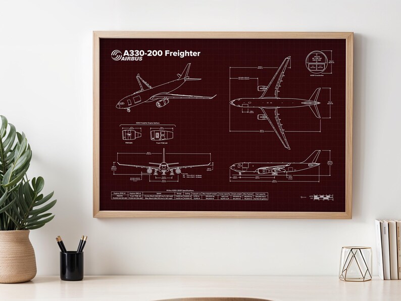 Airbus A330-200F A330F Horizontal Blueprint Premium Poster Airplane ...