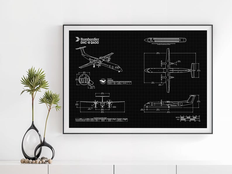 De Havilland Canada DHC-8 Q400 Blueprint Poster Horizontal | Aviation Wall Art - Etsy