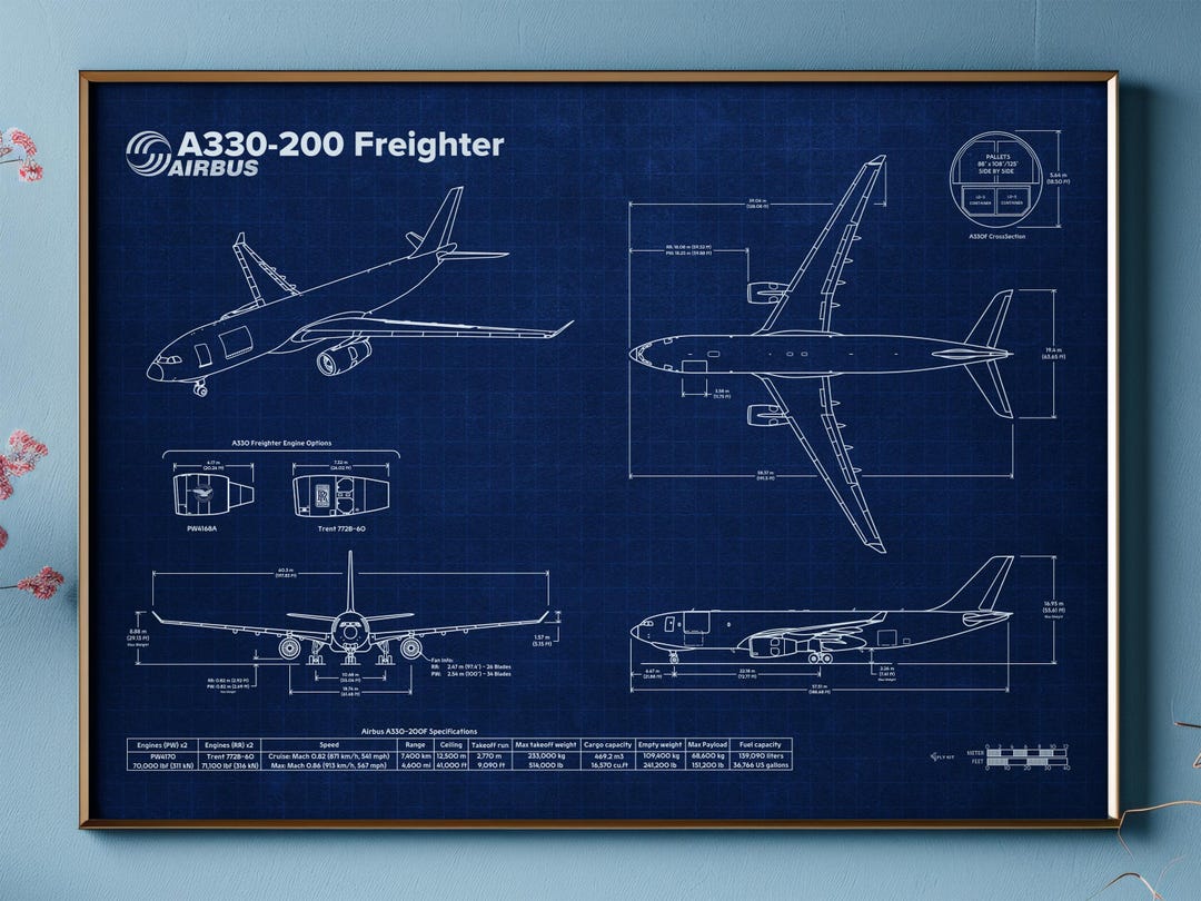 Airbus A330-200F A330F Horizontal Blueprint Premium Poster Airplane ...
