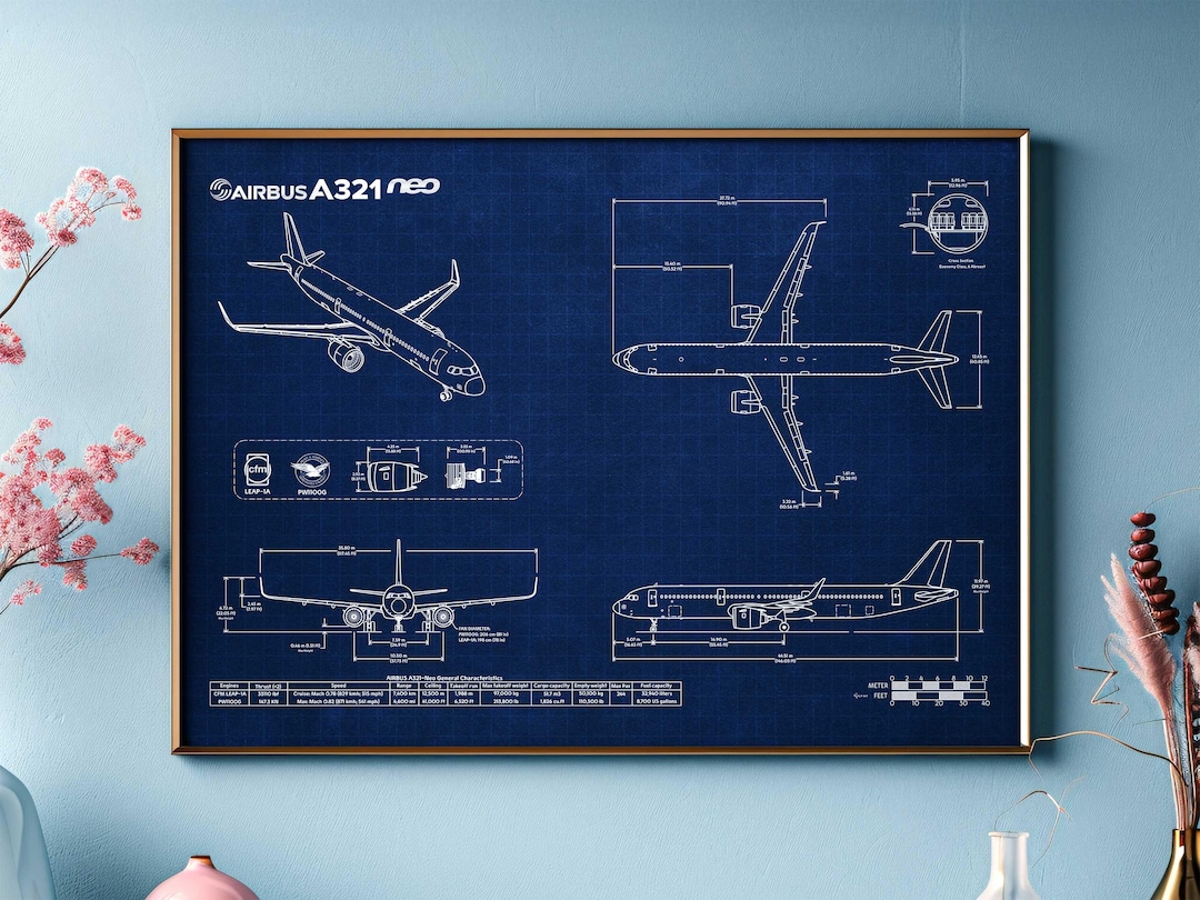 Airbus A321neo Blueprint Poster Horizontal | Aviation Wall Art - Etsy