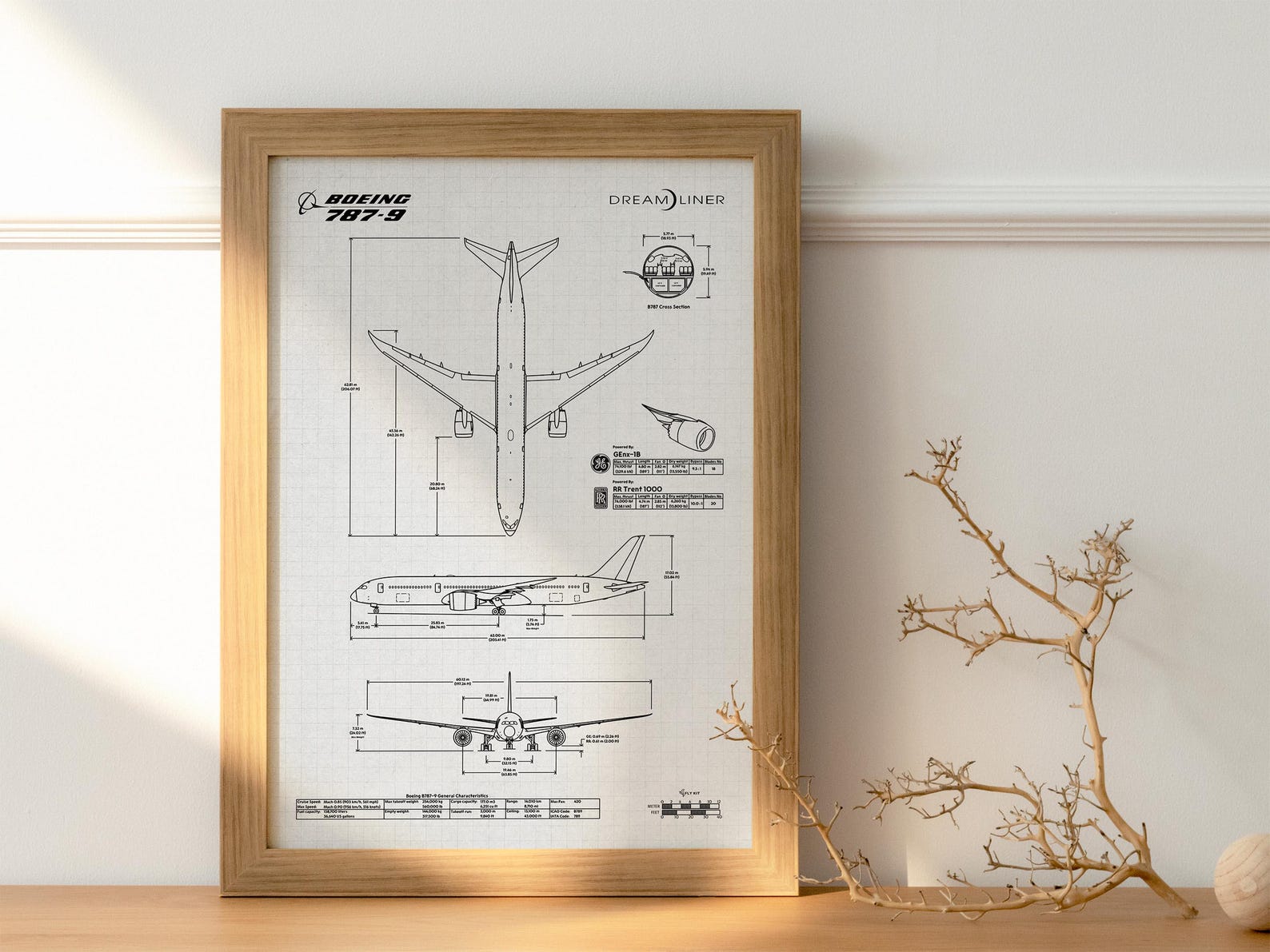 Boeing B787-9 Blueprint Poster Vertical | Aviation Wall Art - Etsy