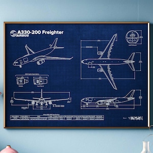 Airbus A330-200F Blueprint Horizontal | Premium Wall Art | Aviation ...