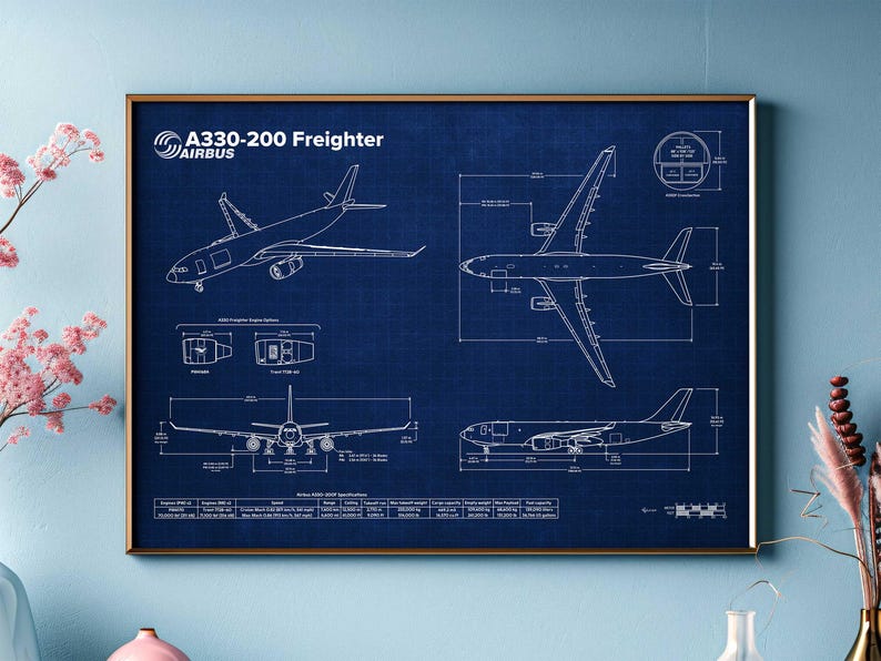 Airbus A330-200F Blueprint Horizontal | Premium Wall Art | Aviation ...