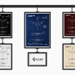 Airbus A340-200 Vertical Blueprint Premium Poster Airplane Decor Pilot ...
