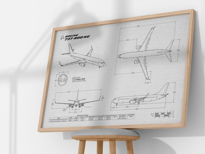 Boeing 737-800 Blueprint Art: Aviation Home Decor - Etsy Australia