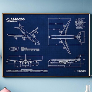 Airbus A340-200 Blueprint Horizontal | Premium Wall Art | Aviation Gift ...
