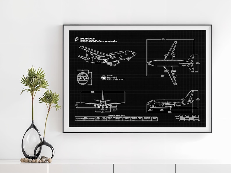 Boeing B737-200 Blueprint Poster Horizontal | Aviation Wall Art - Etsy
