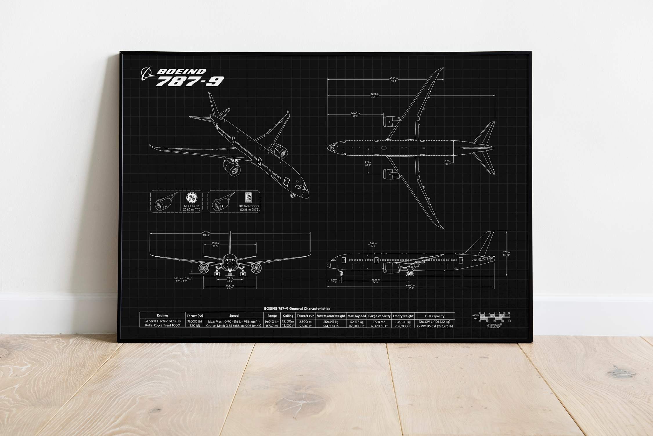 Boeing B787-9 Horizontal Blueprint Premium Matte Paper Poster - Etsy