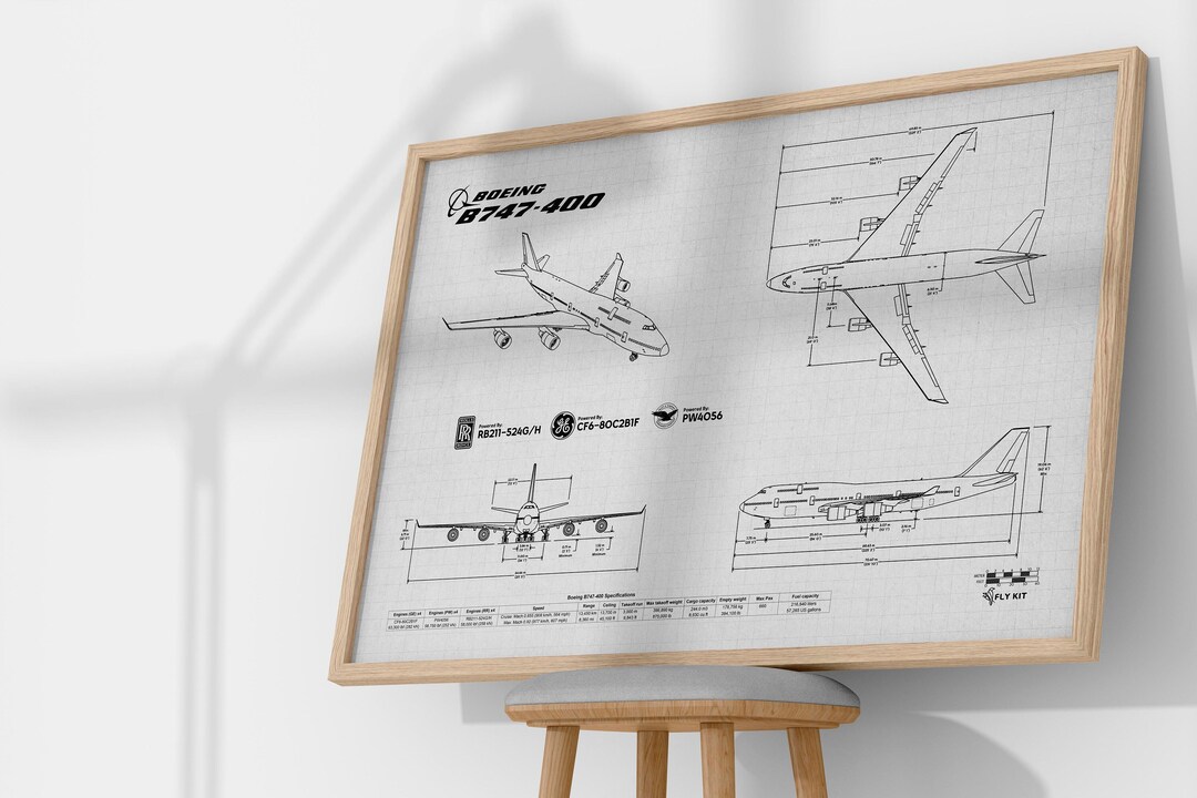Boeing B747-400 Horizontal Blueprint Premium Matte Paper Poster - Etsy