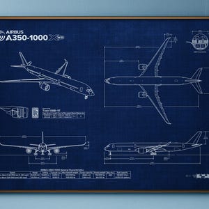 Airbus A350-1000 Horizontal Blueprint Premium Poster Aviation Wall Art ...