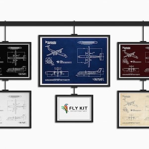 De Havilland Canada DHC-8 Q400 Blueprint Poster Horizontal | Aviation ...
