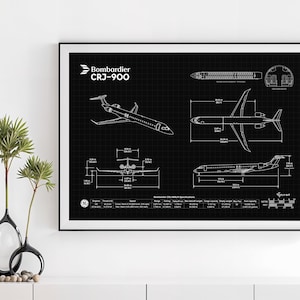 Bombardier CRJ-900 mitsubishi Horizontal Blueprint Premium Poster ...
