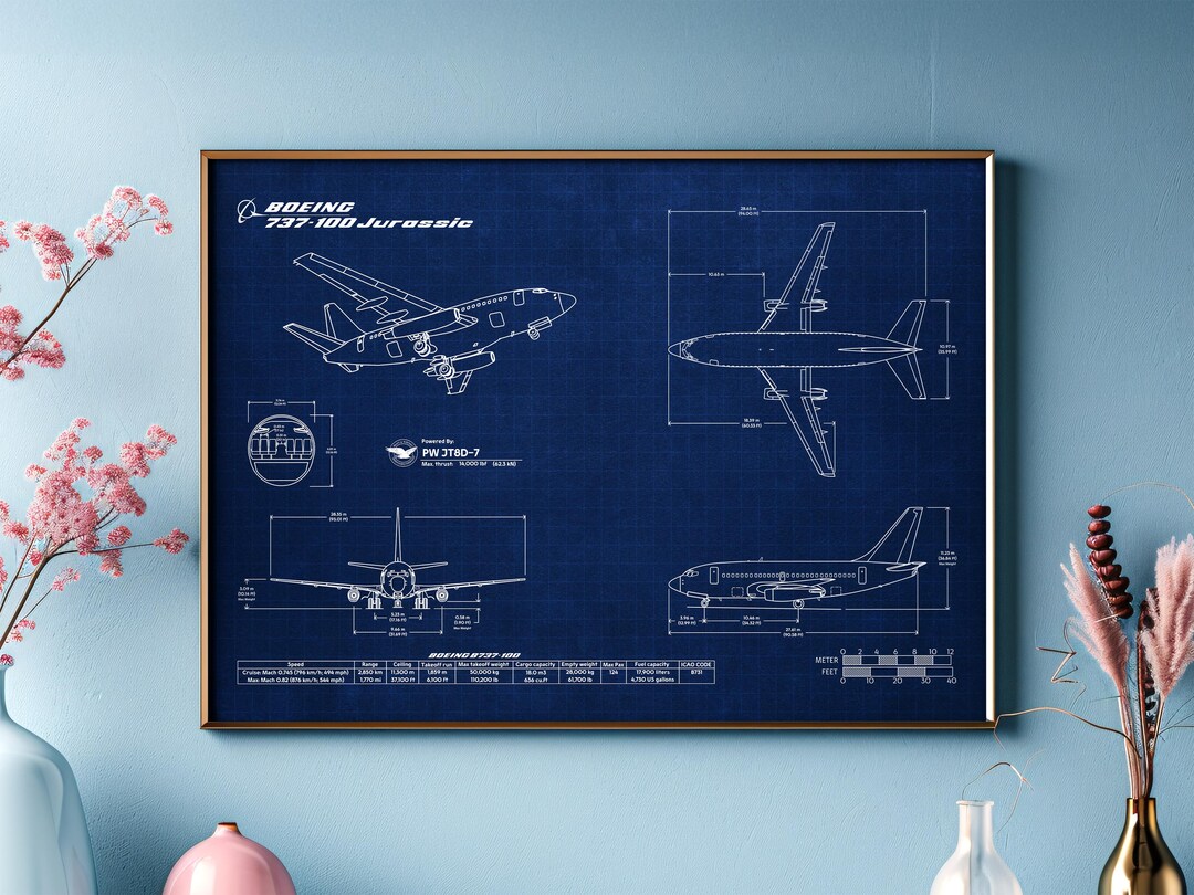 Boeing B737-100 Blueprint Poster Horizontal | Aviation Wall Art - Etsy