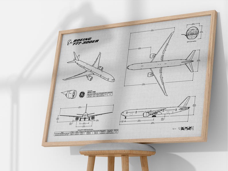 Boeing B777-300ER Blueprint Poster Horizontal | Aviation Wall Art - Etsy