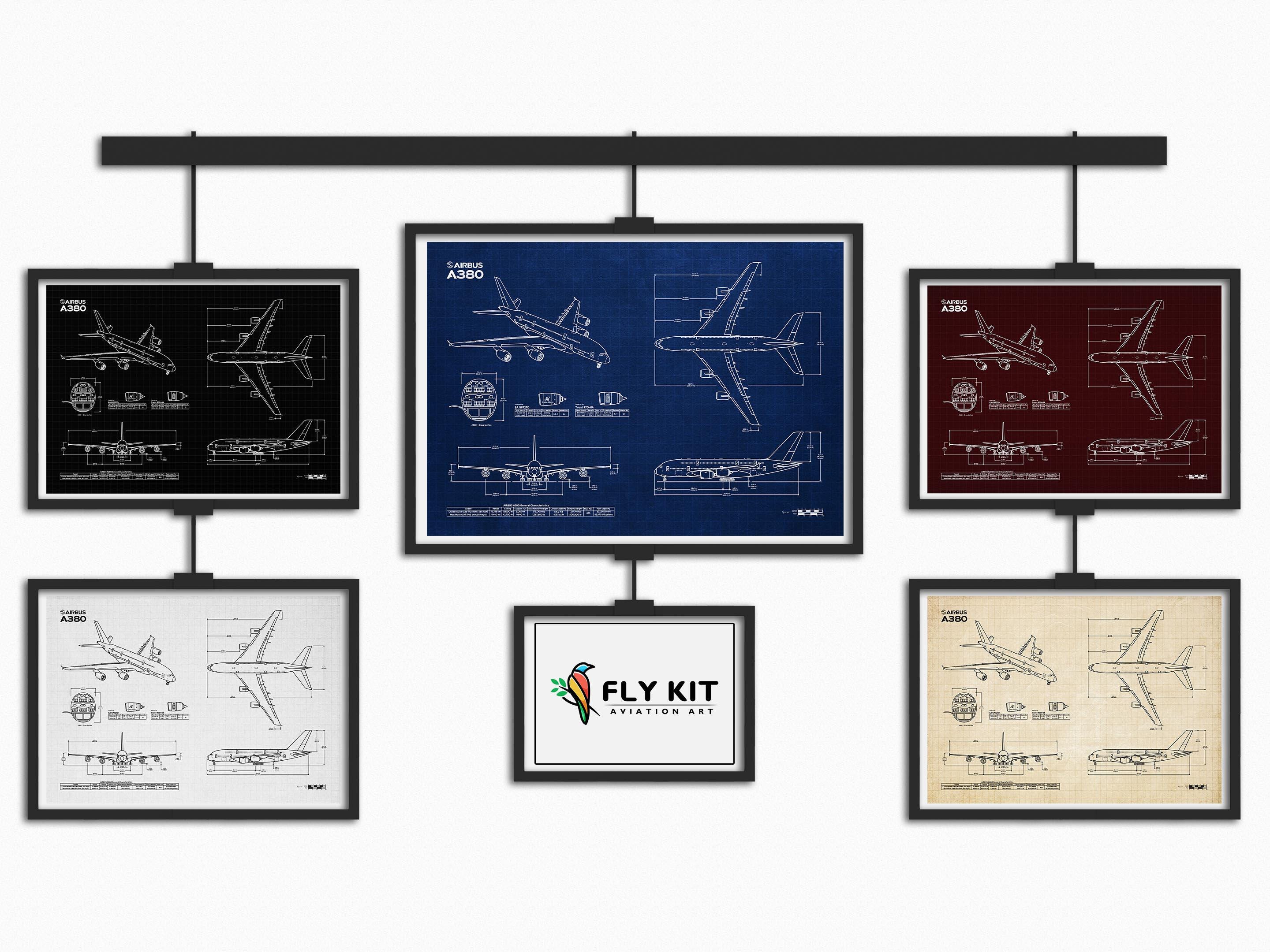 Airbus A380-800 Blueprint Poster Horizontal | Aviation Wall Art - Etsy