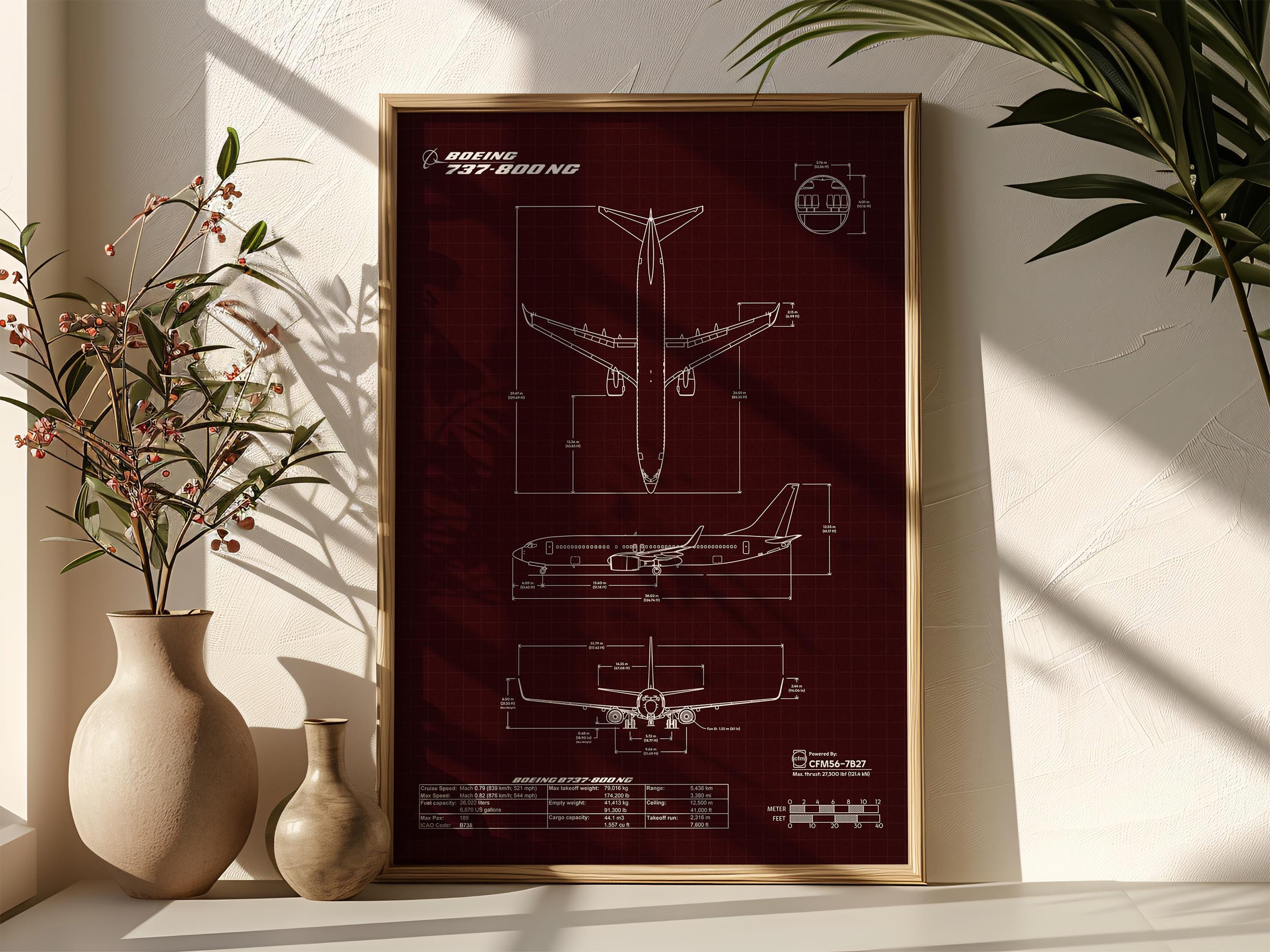 Boeing B737-800 NG Blueprint Vertical | Premium Wall Art | Aviation ...