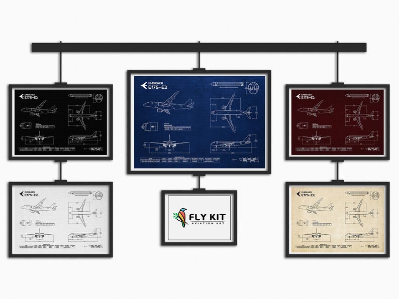 Embraer E175-E2 Blueprint Poster Horizontal | Aviation Wall Art - Etsy