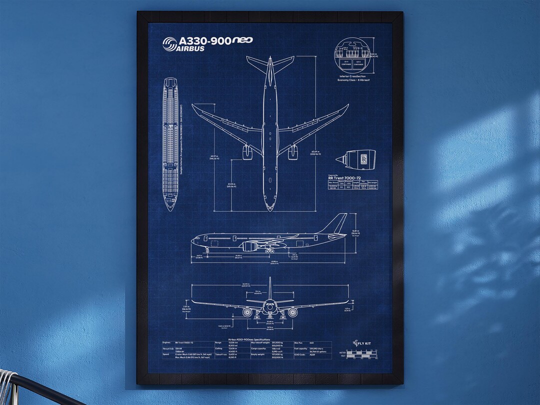 Airbus A330-900neo Blueprint vertical Premium Poster Aviation Poster ...