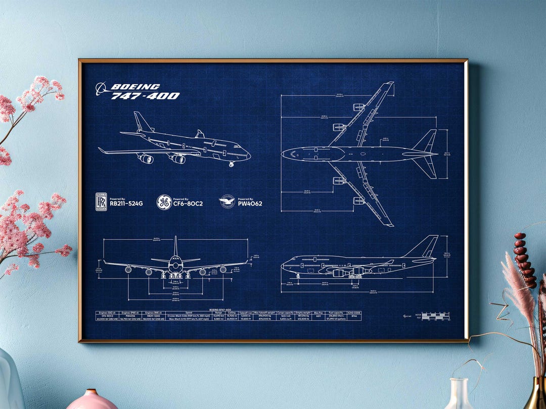 Boeing B747-400 Blueprint Poster Horizontal | Premium Poster | Aviation ...