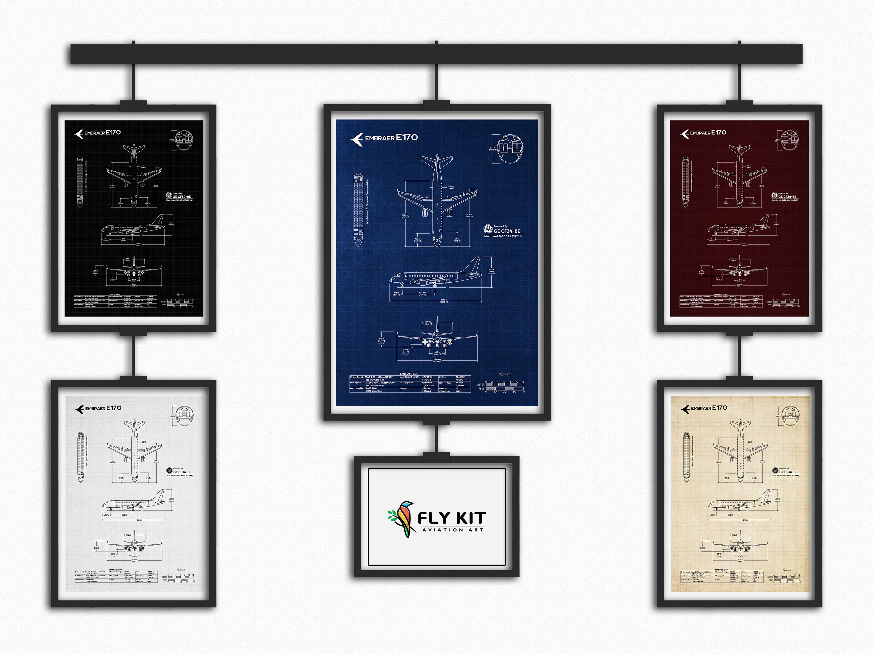 Embraer E170 Blueprint Poster Vertical | Aviation Wall Art - Etsy