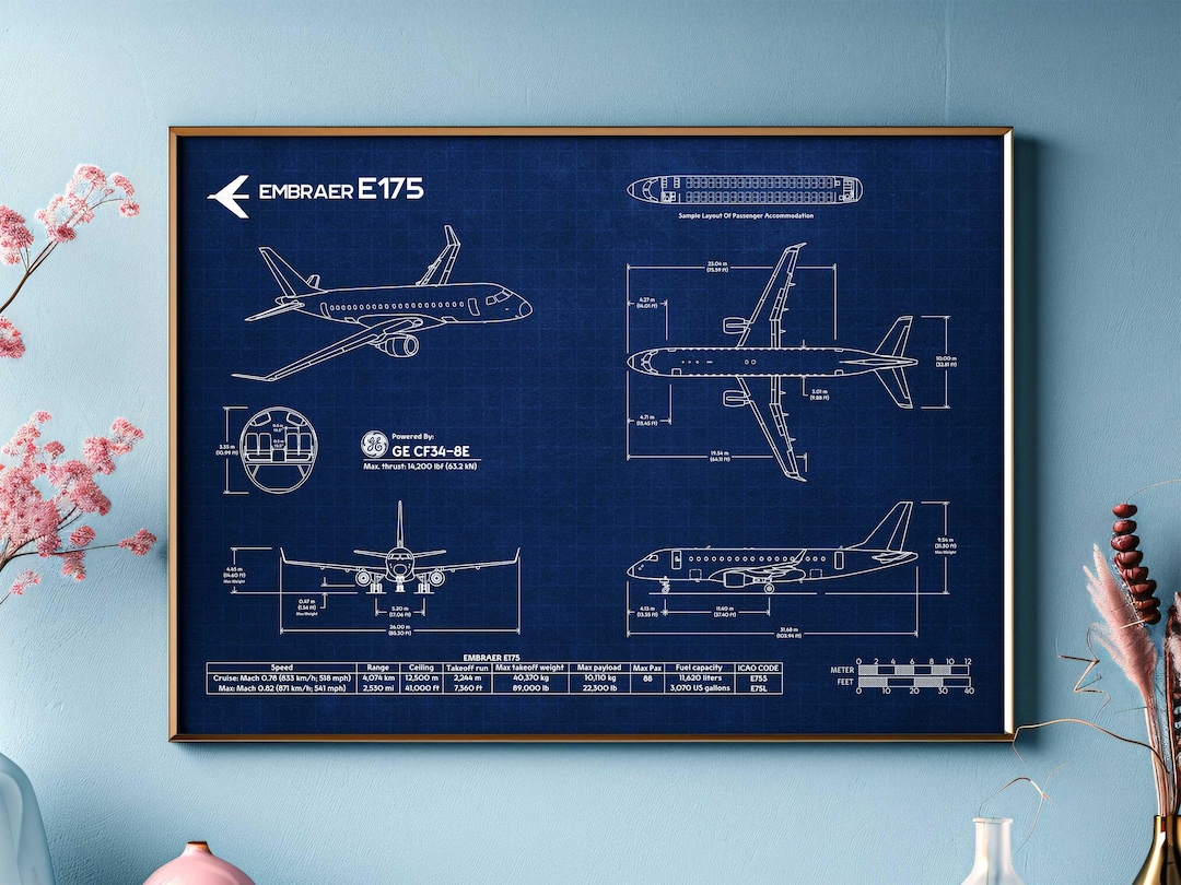 Embraer E175 (ERJ-175) Blueprint Poster Horizontal | Premium Poster ...