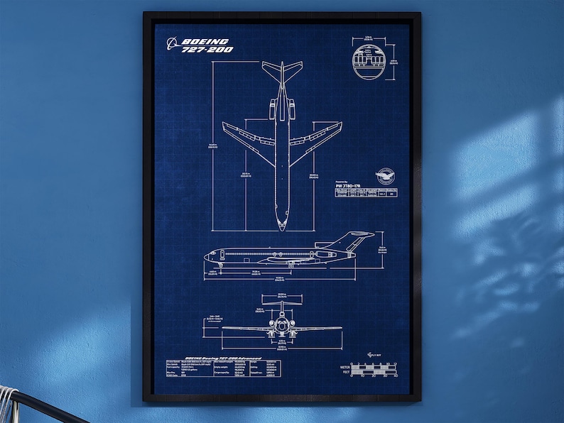 Boeing B727-200 Blueprint Poster Vertical | Aviation Wall Art - Etsy