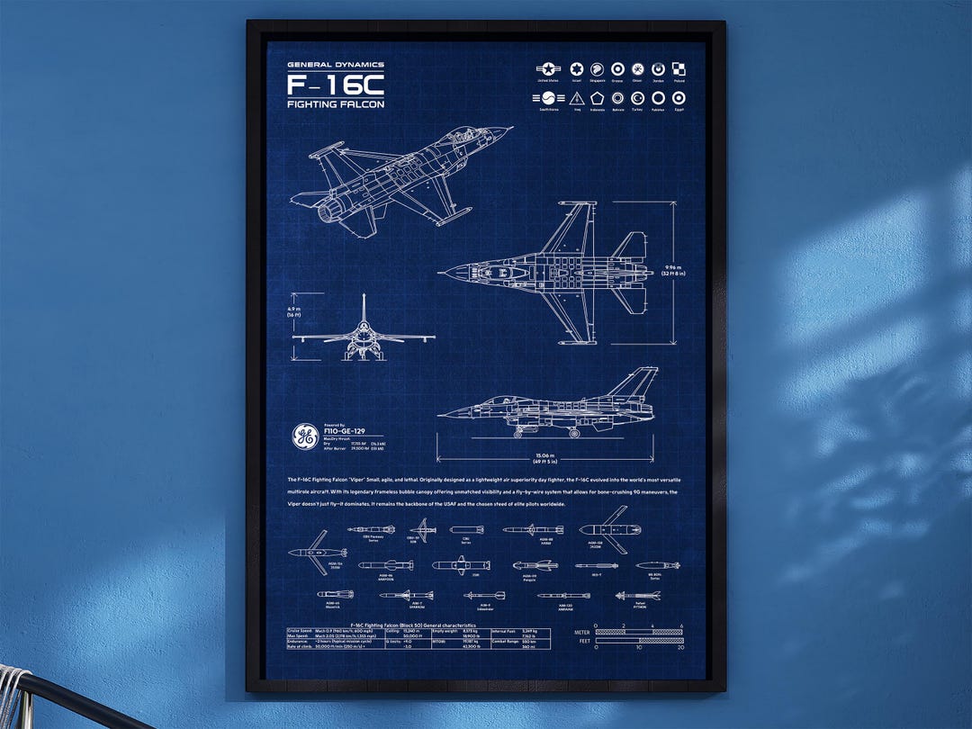 Lockheed Martin F-16C (general Dynamics) Blueprint Poster Vertical ...