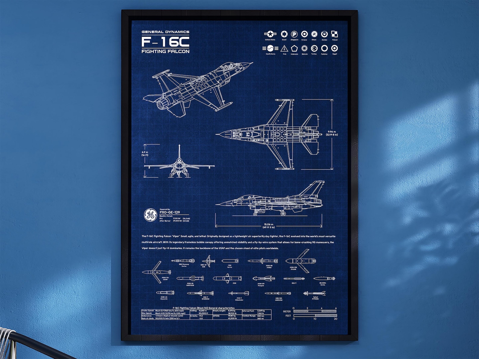 Lockheed Martin F-16C (general Dynamics) Blueprint Poster Vertical ...